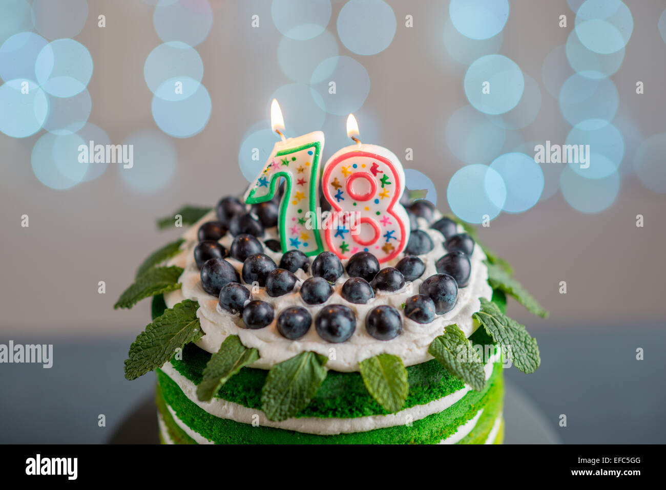 Nice sponge happy birthday cake with mascarpone and grapes on the cake ...