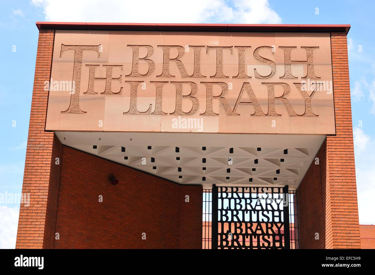 Architectural detail of the entrance to the famous British Library ...