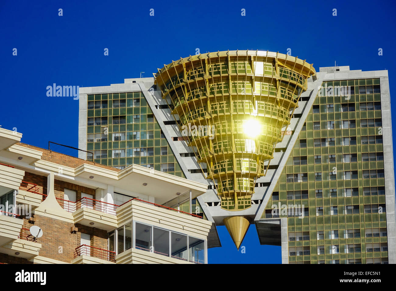 Edificio Intempo Benidorm, Costa Blanca, Spain, Europe. Gold or golden ...