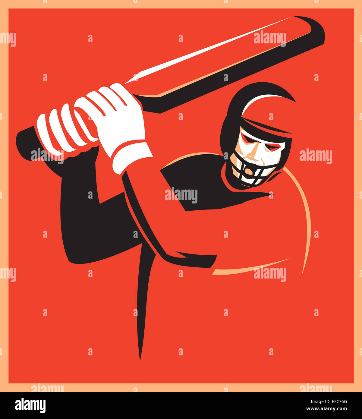 Illustration of a cricket player batsman batting set inside square on ...