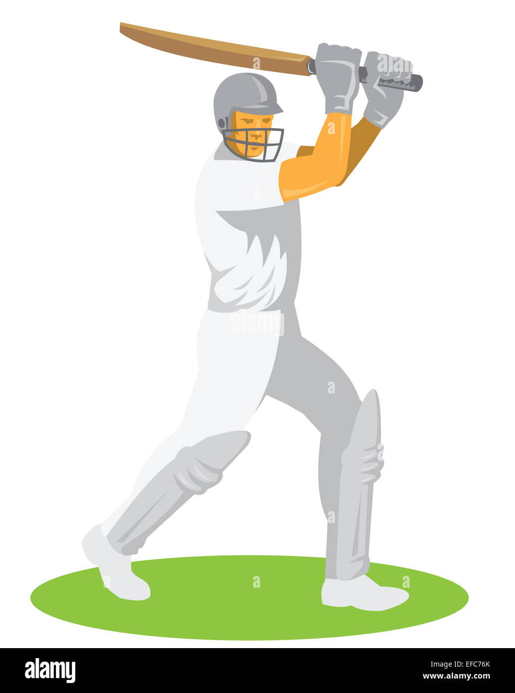 Illustration of a cricket player batsman batting facing front set on ...
