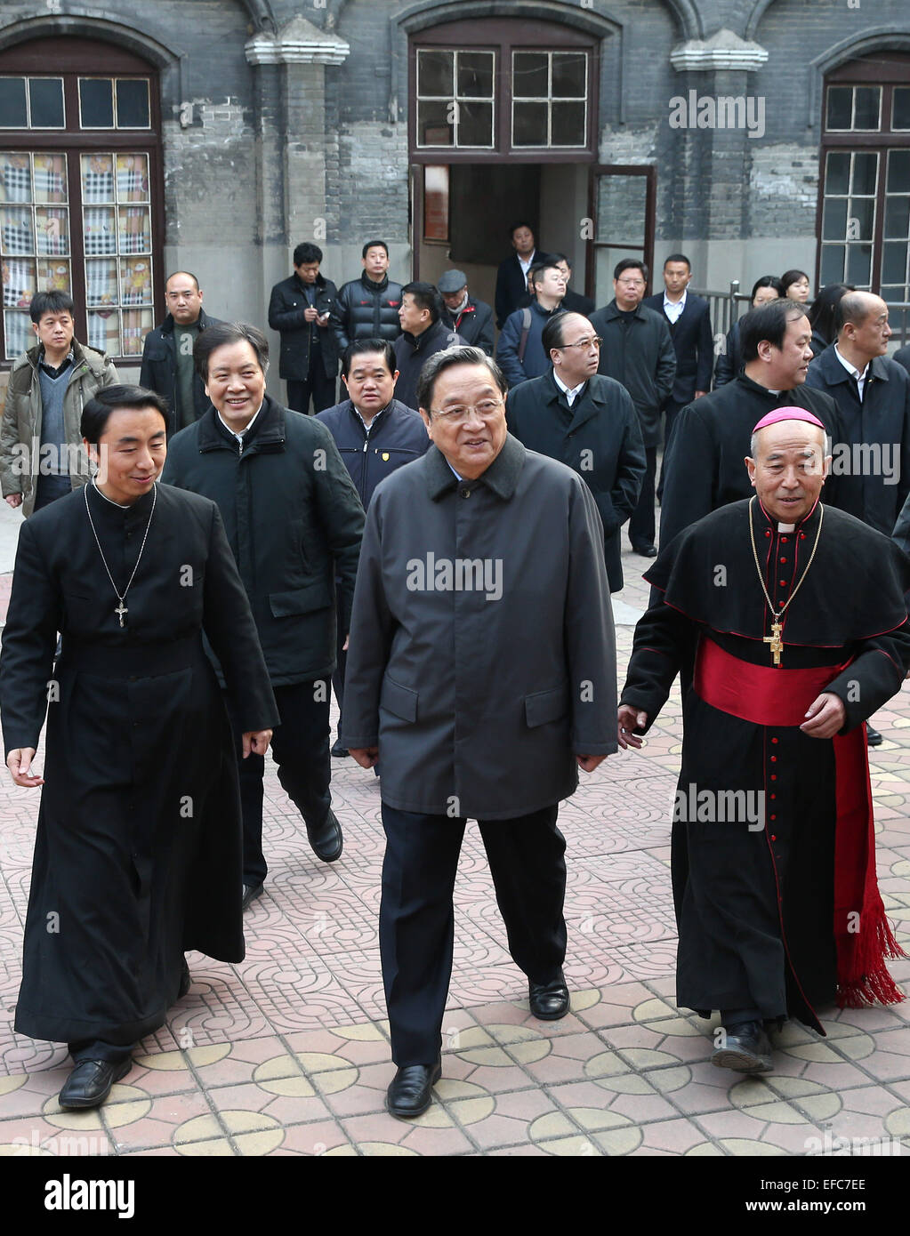 Baoding, China's Hebei Province. 29th Jan, 2015. Yu Zhengsheng (C front ...