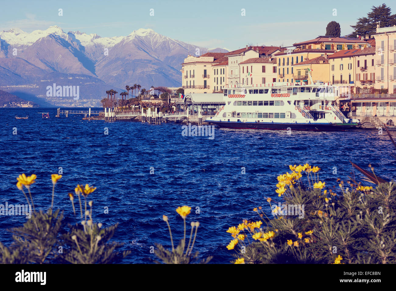 Lake Como the Alps and lakeside town of Bellagio Lombardy Italy Europe ...