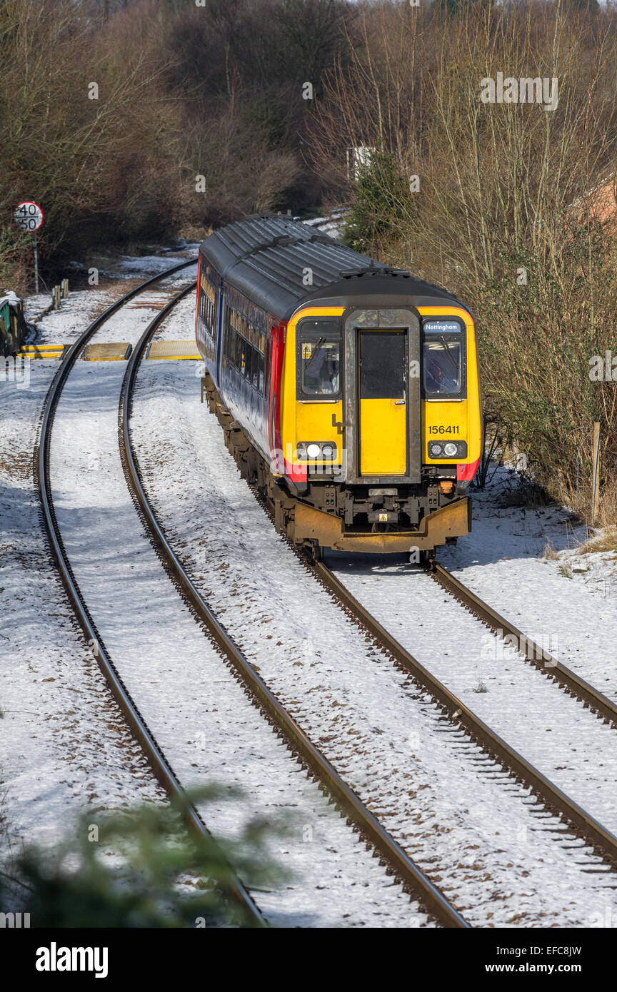 Local commuter train on the Robin Hood line in Nottinghamshire, England ...