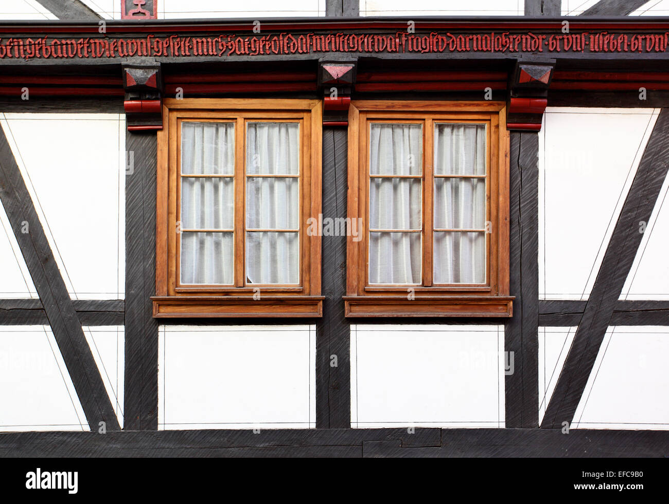 Windows of old timber framing house, Germany Stock Photo - Alamy