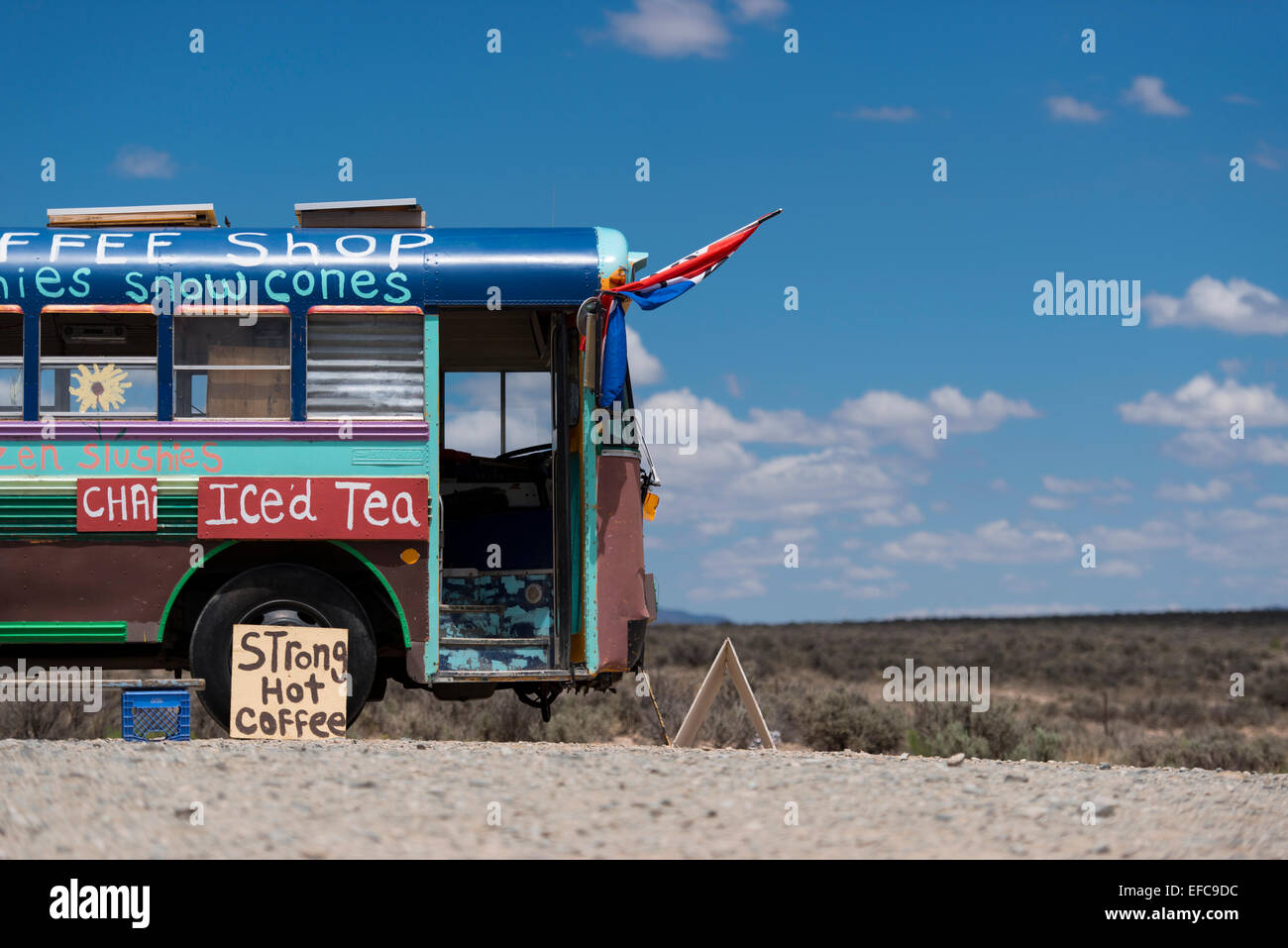 Bus converted to a mobile coffee shop, New Mexico, USA Stock Photo - Alamy