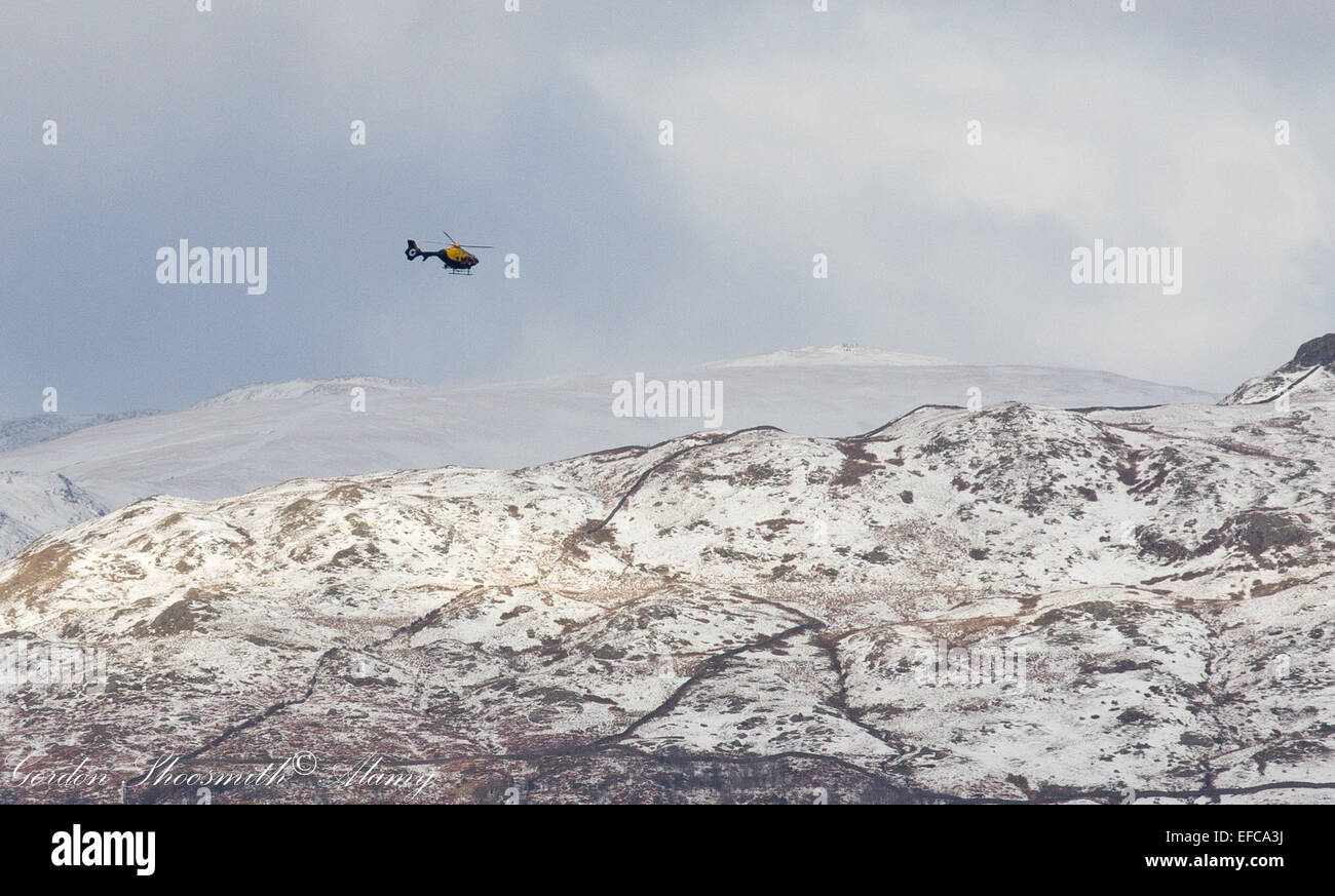 Red Screes fell Cumbria, UK. 31st Jan, 2015. Rescue helicopter ...