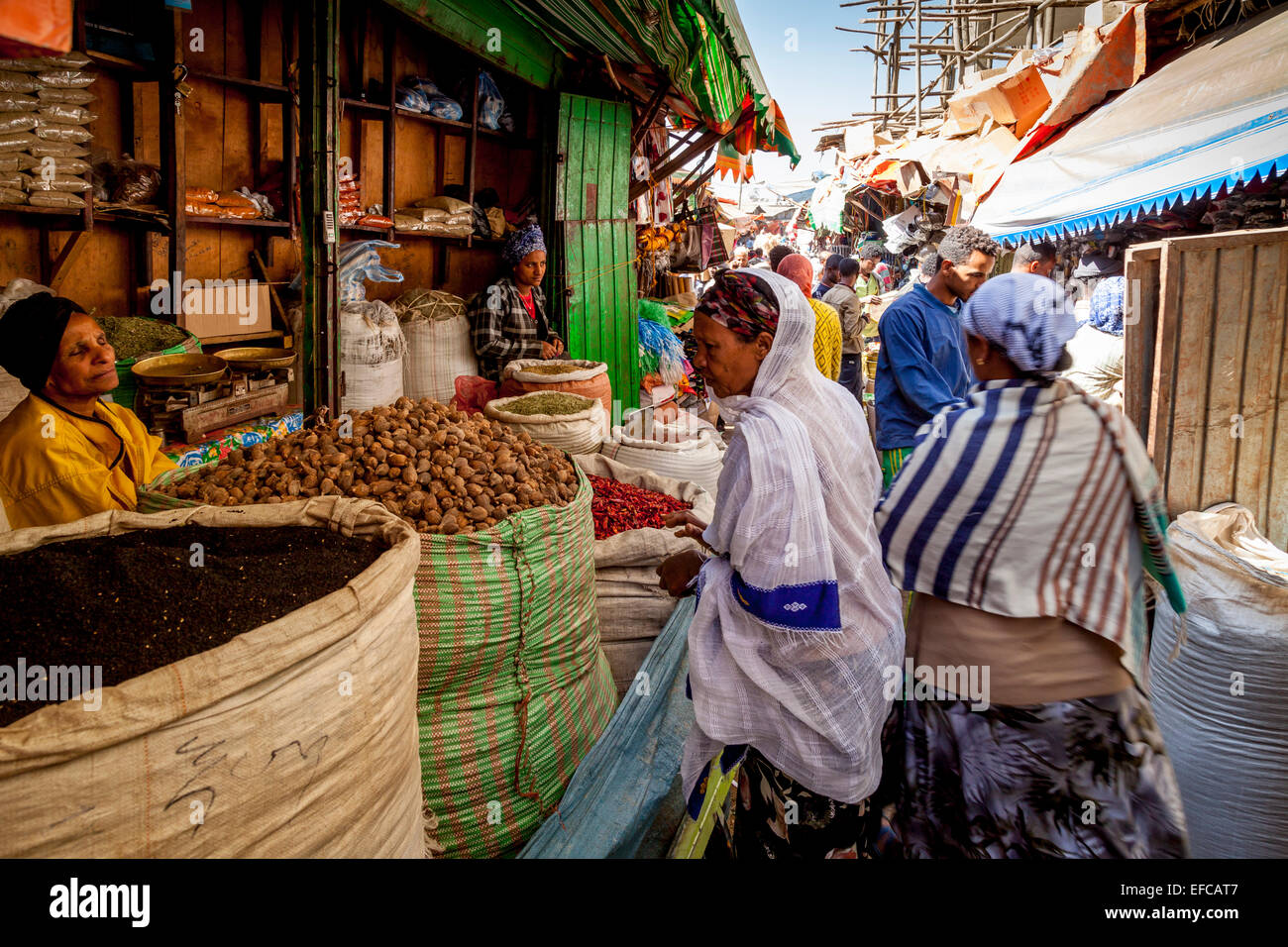 Local Women Shopping In The Merkato, Addis Ababa, Ethiopia Stock Photo ...
