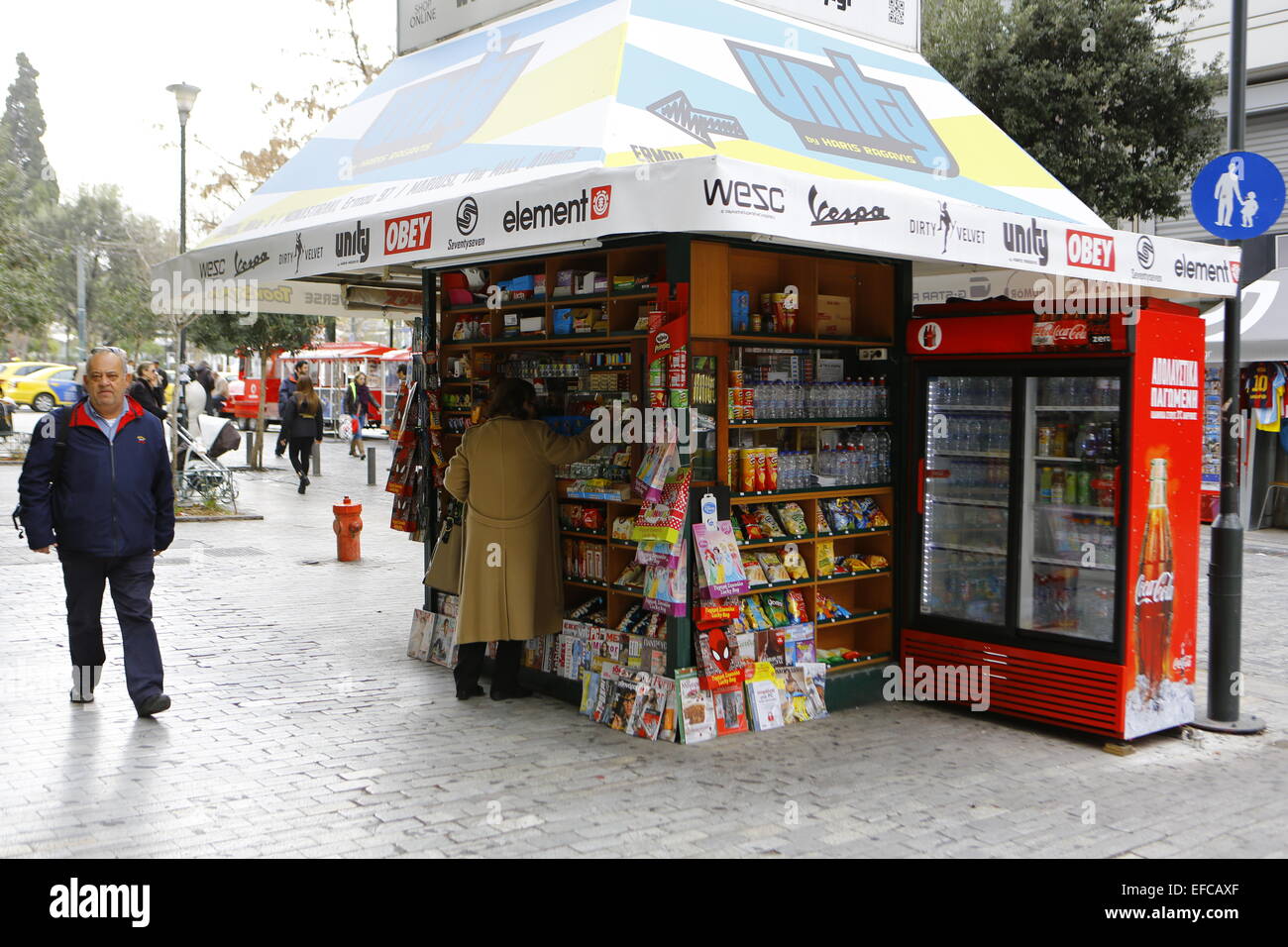Athens, Greece. 31st January 2015. One of the typical kiosks in Athens ...