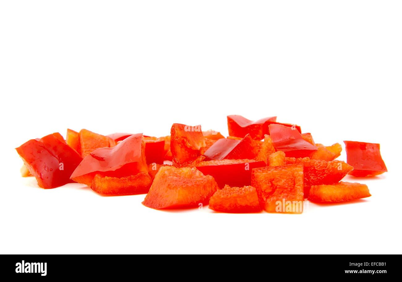 Chopped red pepper on a white background Stock Photo - Alamy