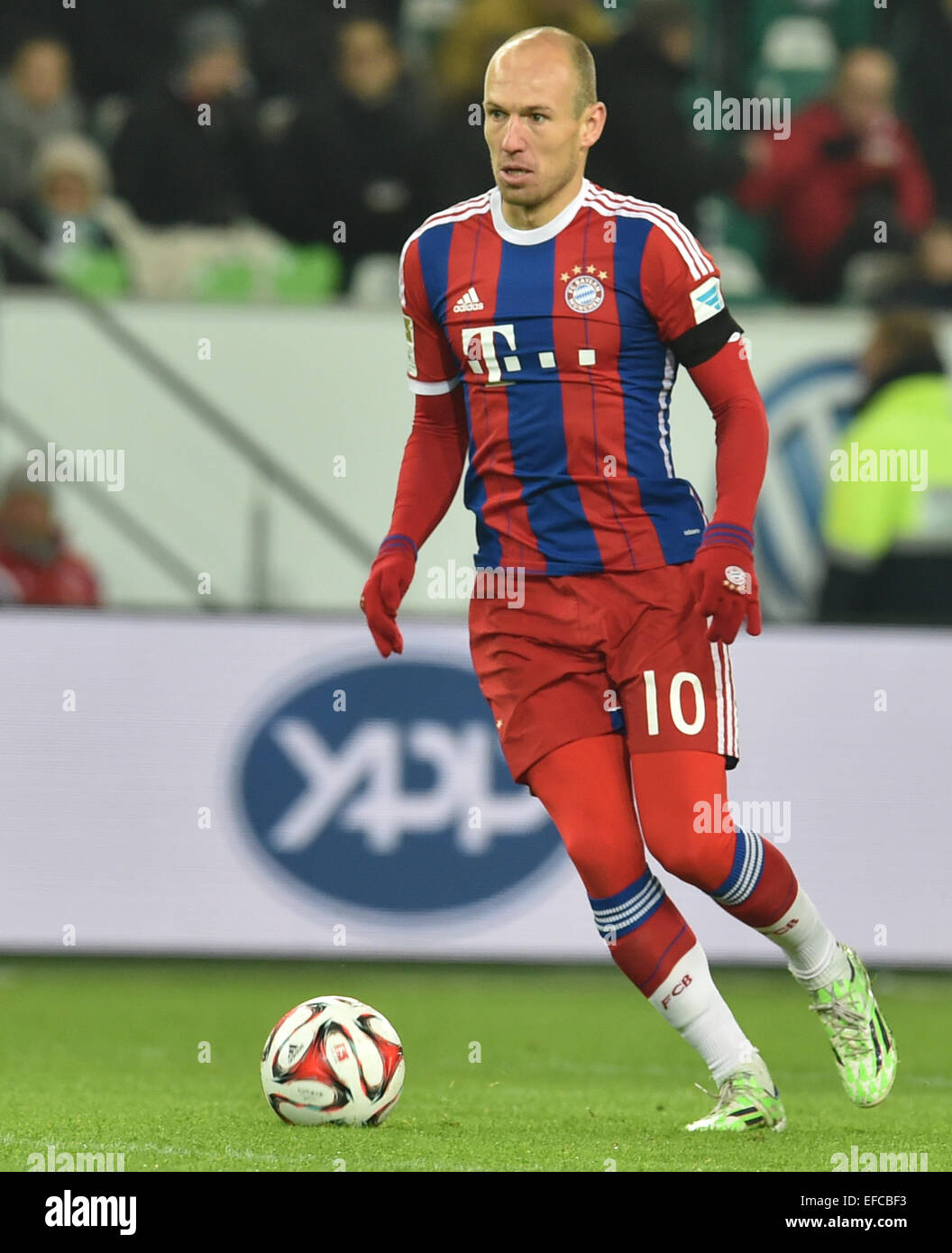 Wolfsburg, Germany. 30th Jan, 2015. Munich's Arjen Robben in action ...