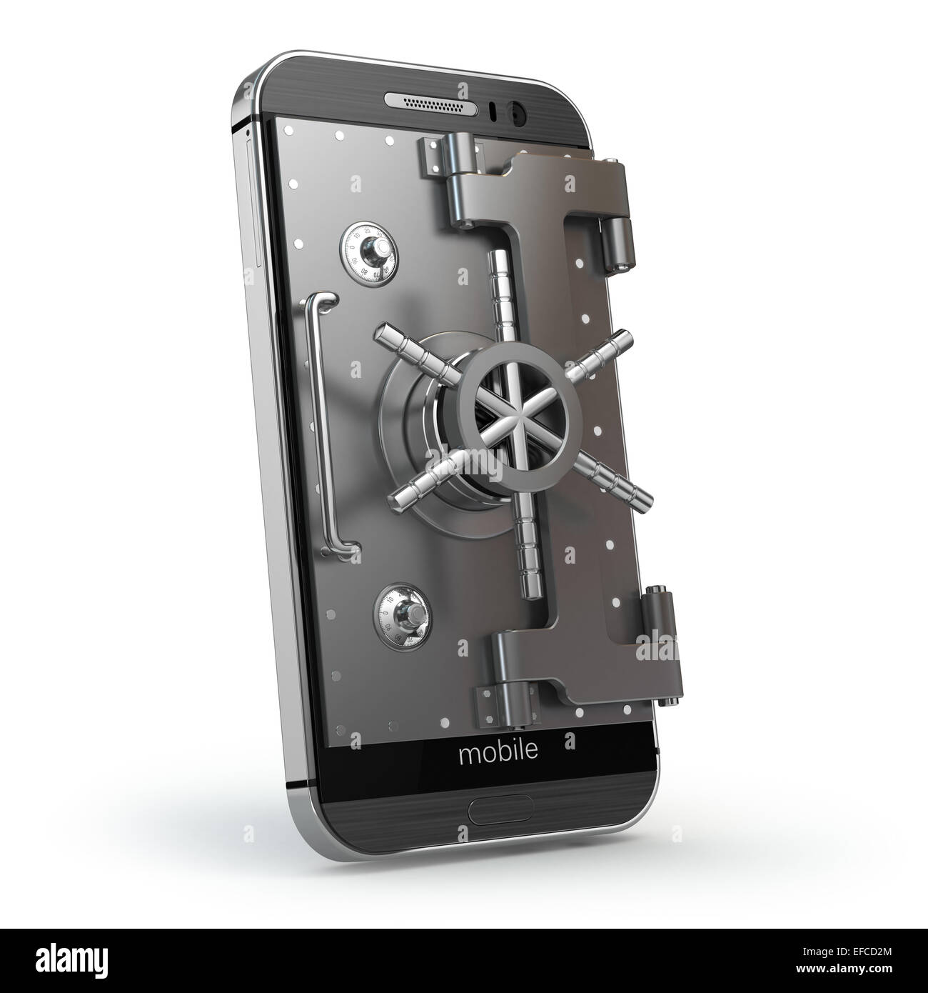 Mobile security concept. Smartphone or cellphone with vault or safe ...