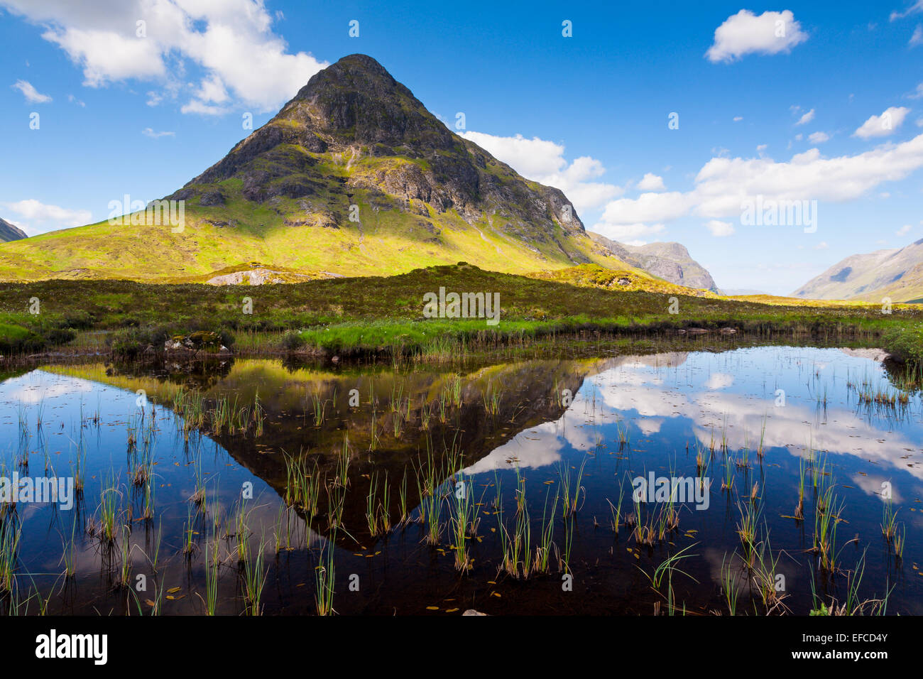 The Buachaille Etive Beag reflected in a lochan on a rare sunny day ...