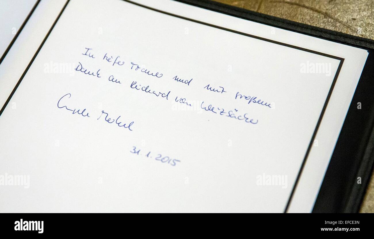 Berlin, Germany. 31st Jan, 2015. A message and signature written by ...