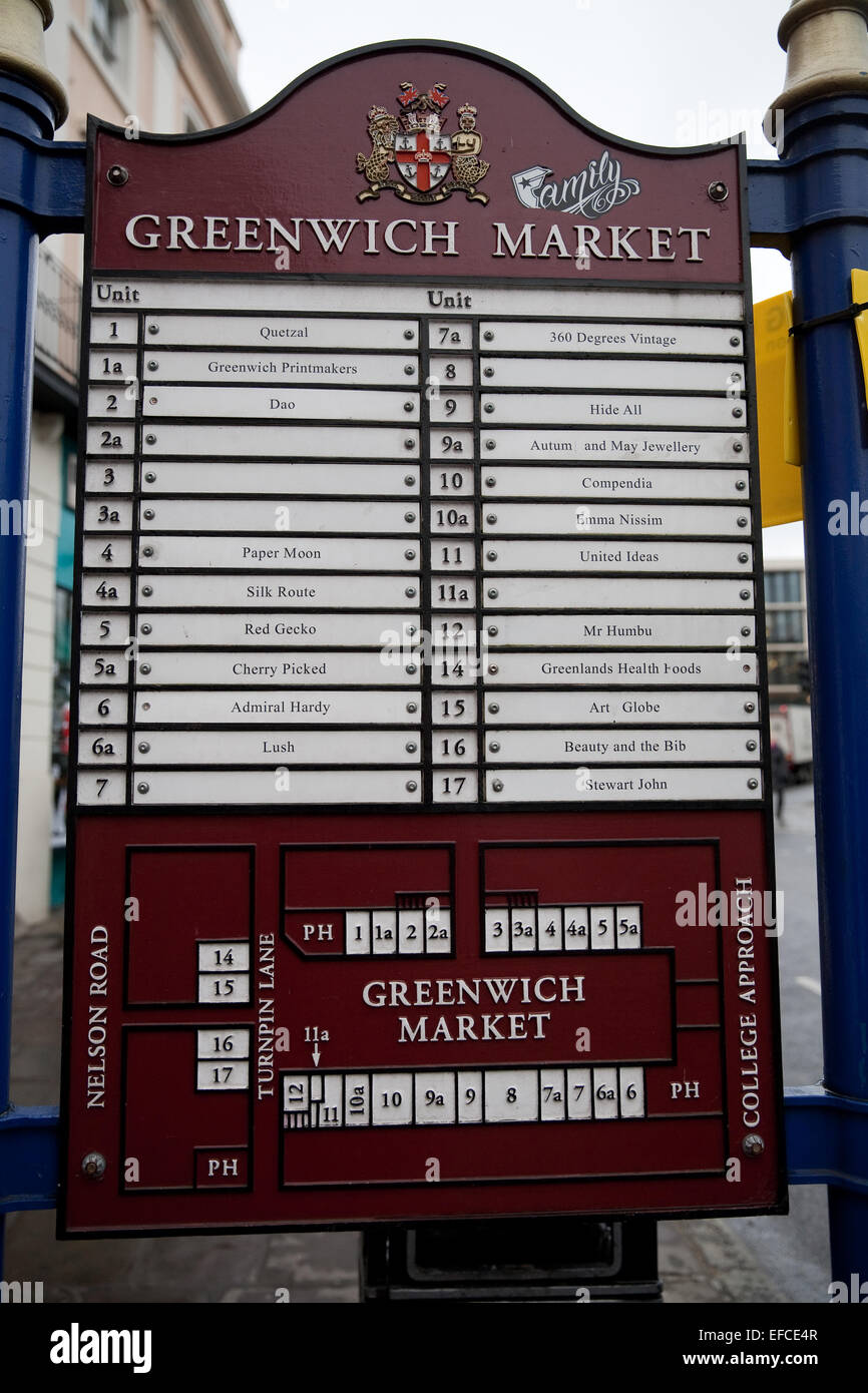 Greenwich Market information sign Stock Photo - Alamy