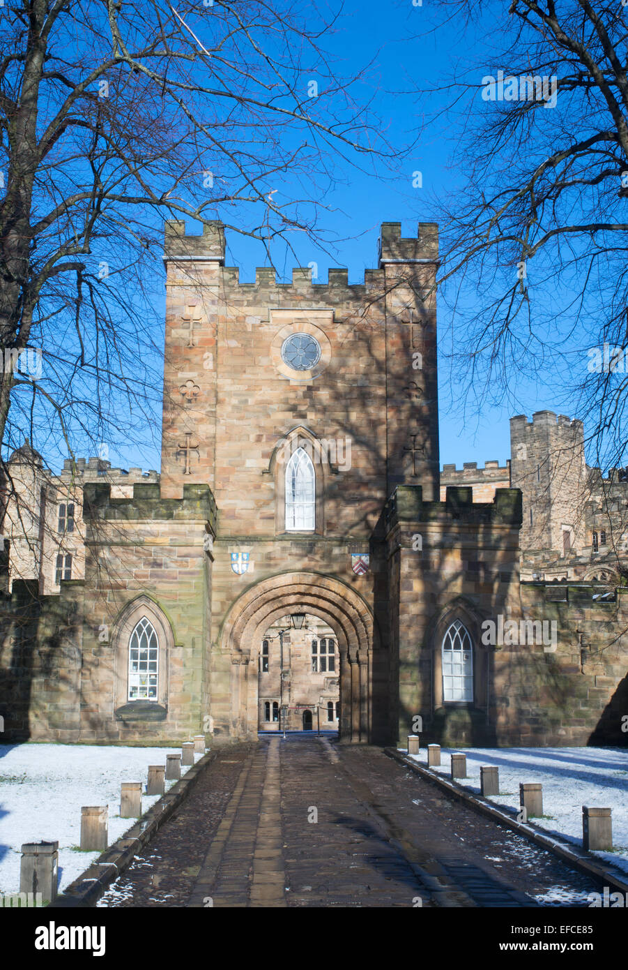 The gateway to Durham Castle seen in wintry conditions, north east ...