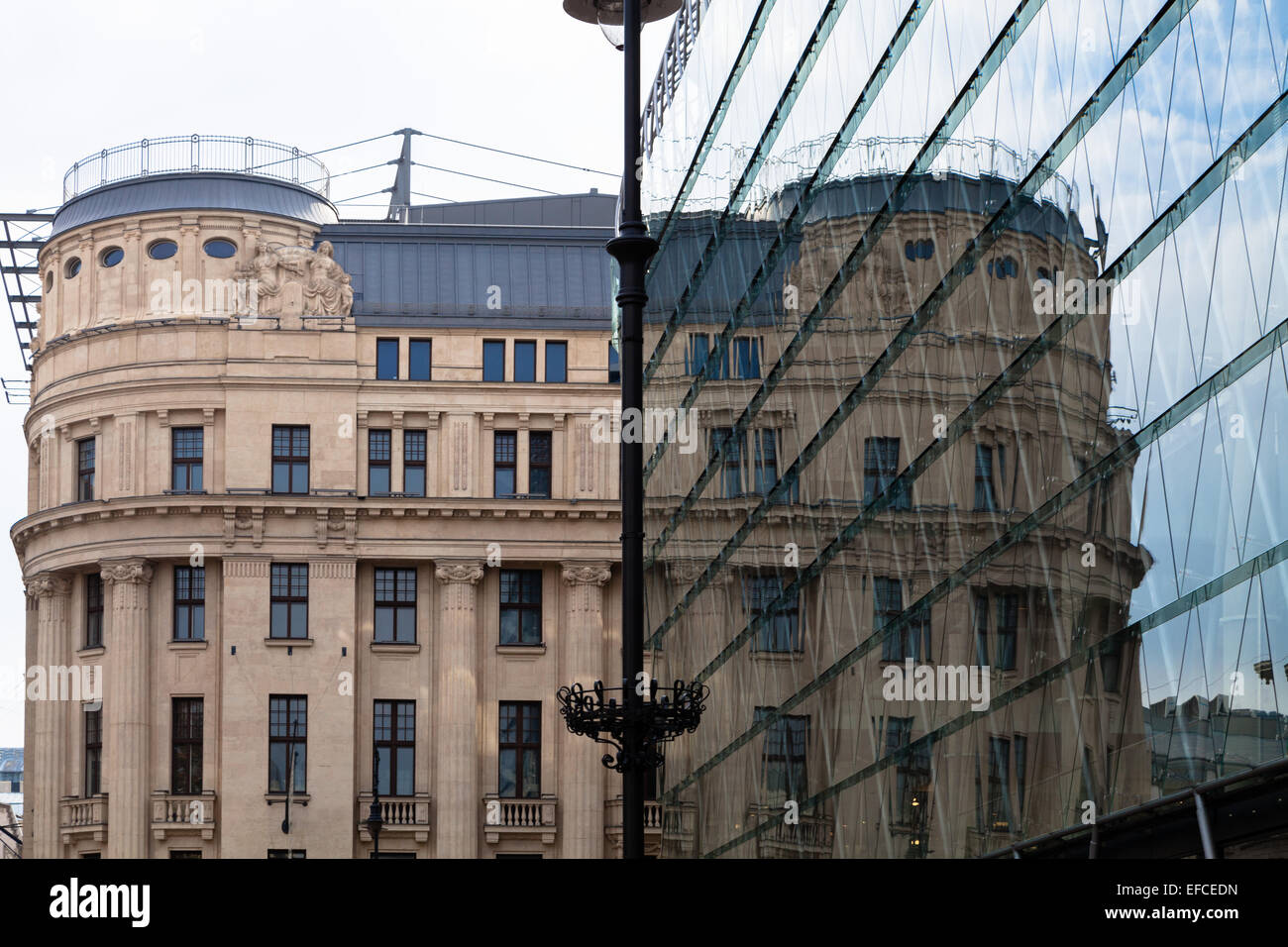 Old and New Architecture reflect the nature and the city skyline in ...