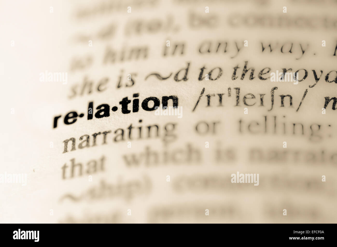 Definition of word relation in dictionary Stock Photo - Alamy