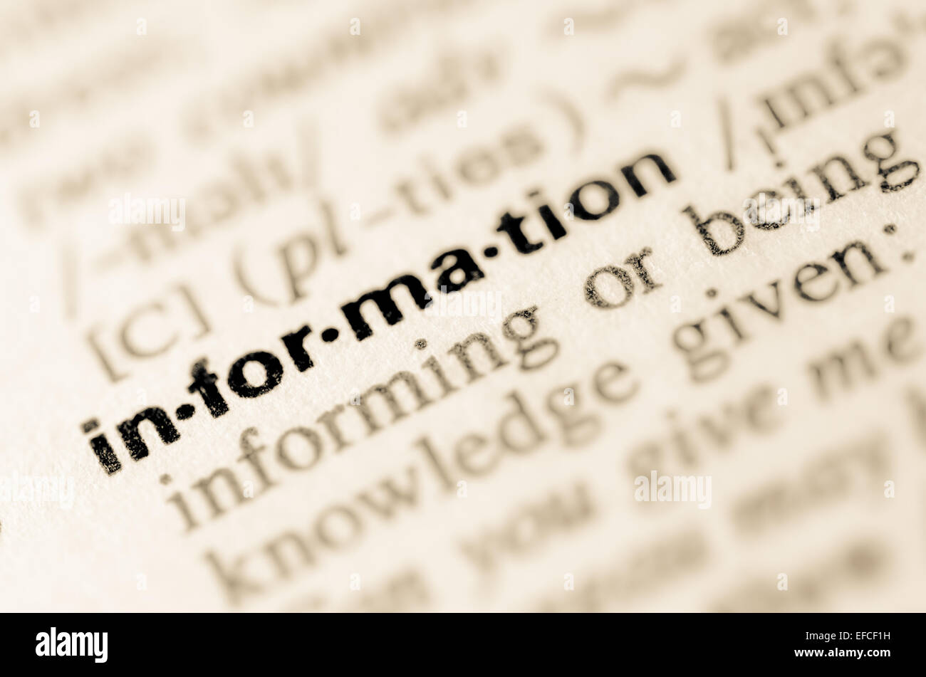 Definition of word information in dictionary Stock Photo - Alamy