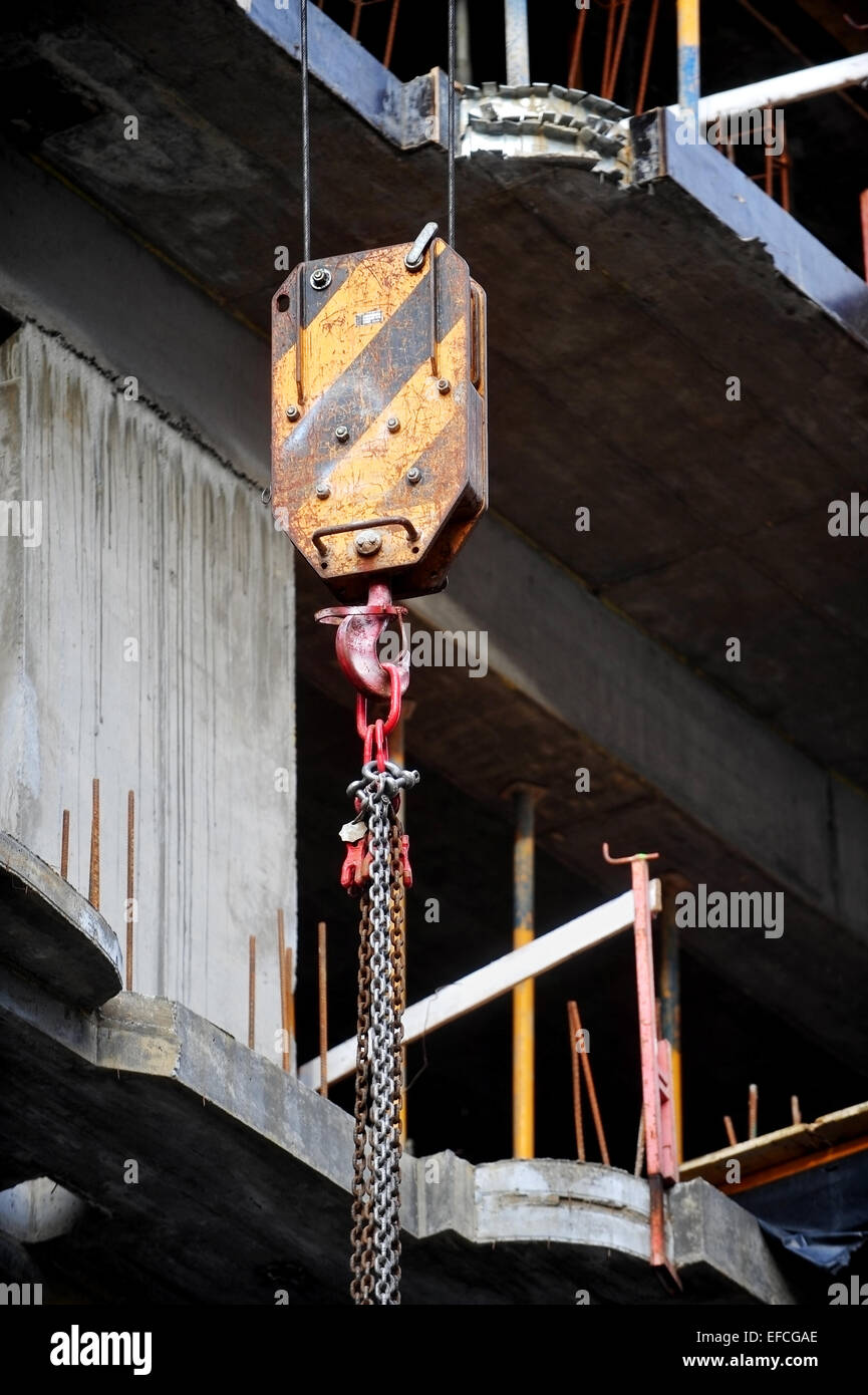 Industrial crane hook on a construction site Stock Photo - Alamy