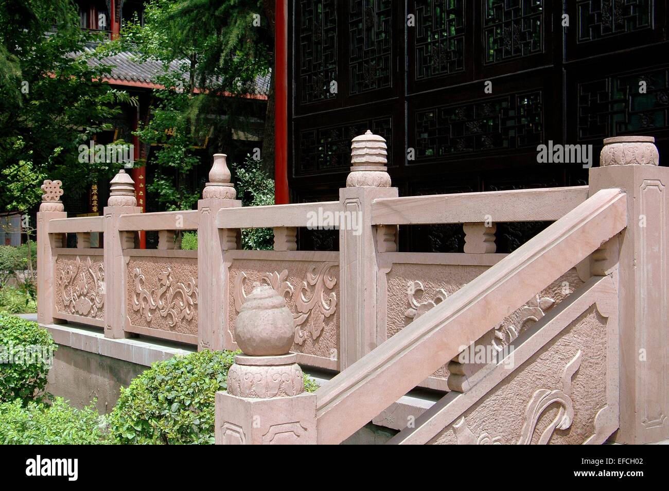 Chengdu, China: Ornamental balustrade wall with bas relief designs ...