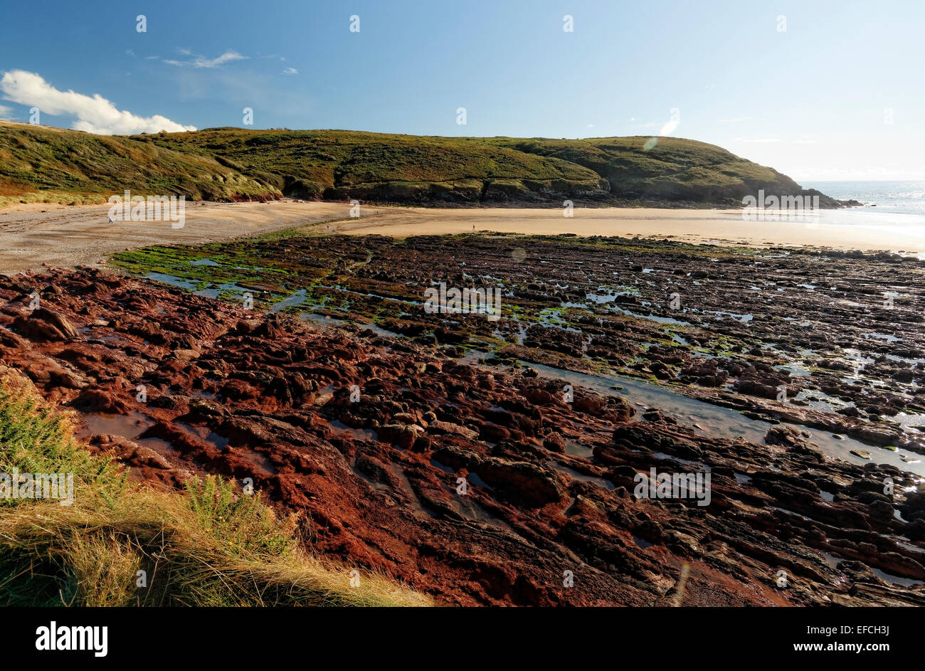 Manorbier, Pembrokeshire, Wales has a large beautiful sweeping bay and ...