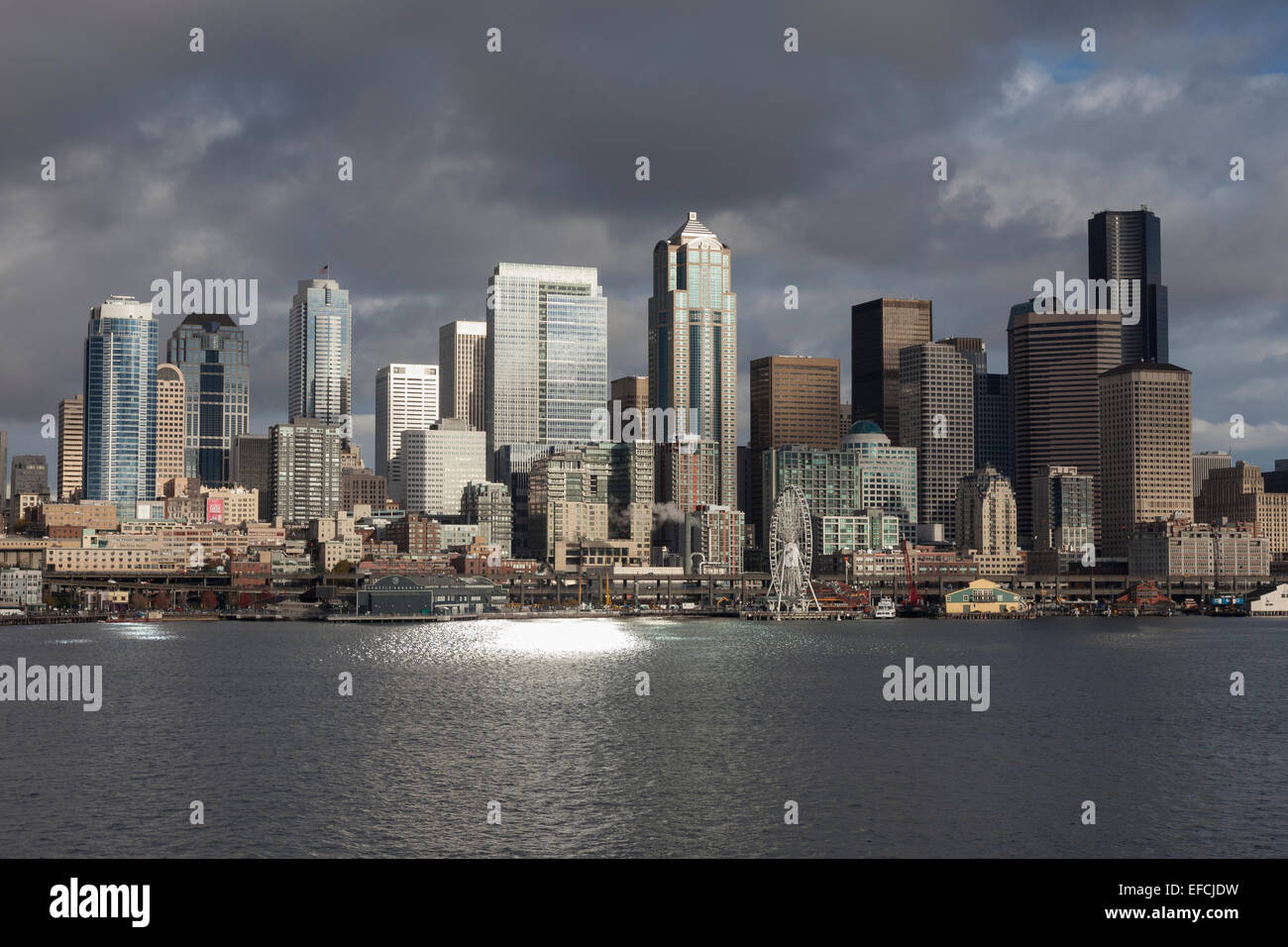 Downtown Seattle at sunset from Elliott Bay - Seattle, King County ...