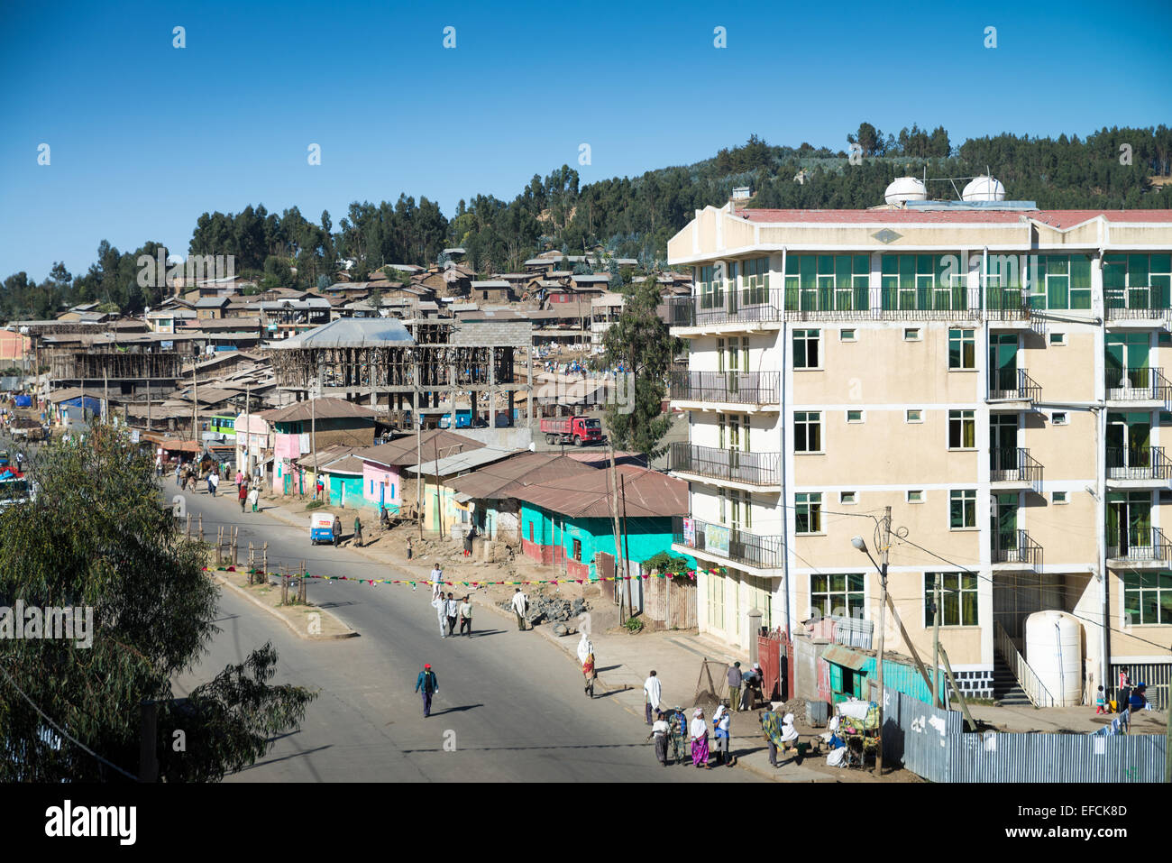 street scene at the town of Debark on the edge of the Simien Mountain ...