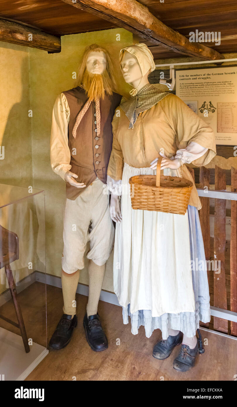 Exhibit showing the clothes of members of the Ephrata Cloister ...