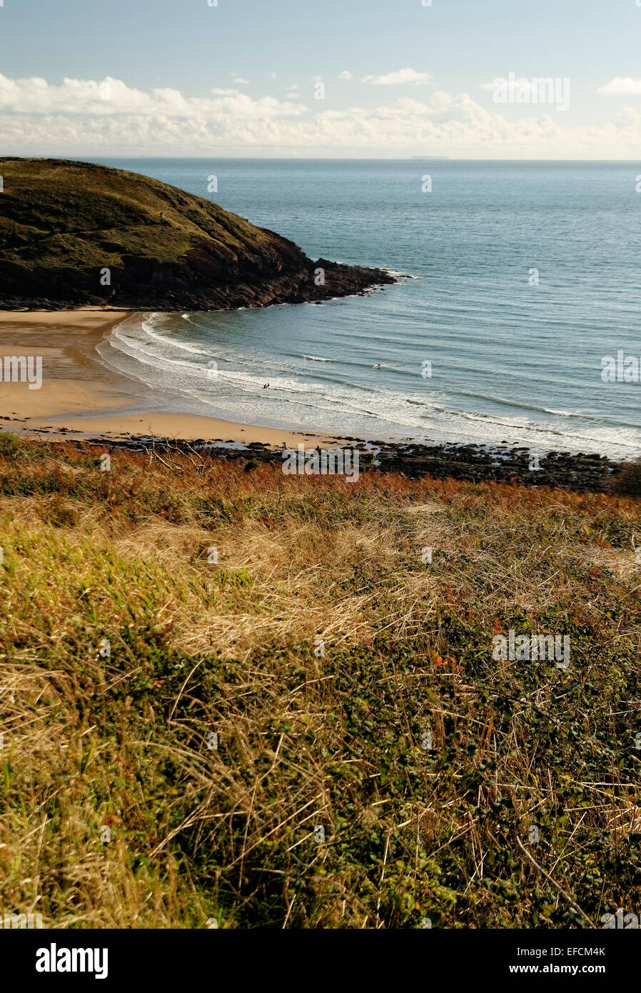 Manorbier, Pembrokeshire, Wales has a large beautiful sweeping bay and ...