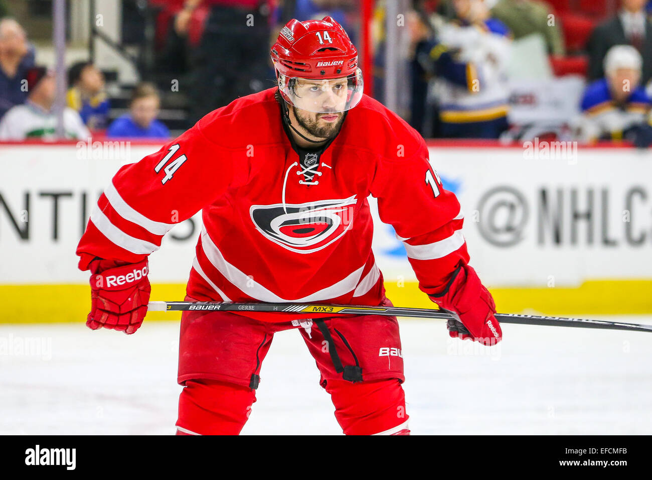 Carolina Hurricanes left wing Nathan Gerbe (14) during the NHL game ...