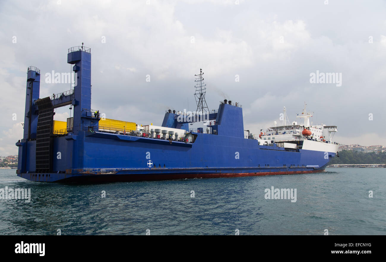 A Blue Roro Ship is over sea Stock Photo - Alamy