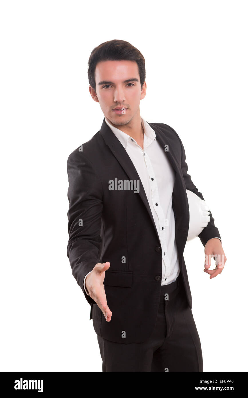 Young business man offering handshake, isolated over white Stock Photo - Alamy