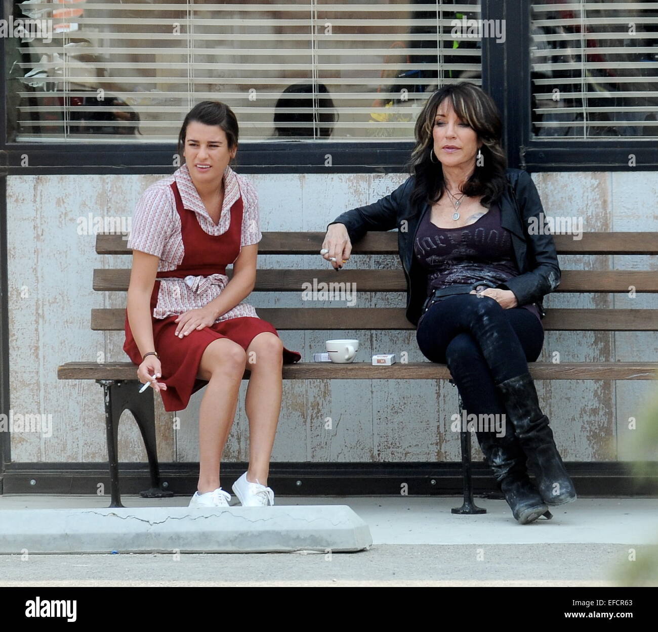 Lea Michele and Katey Sagal smoking on the set of 'Sons of Anarchy.' Lea Michele plays the role ...