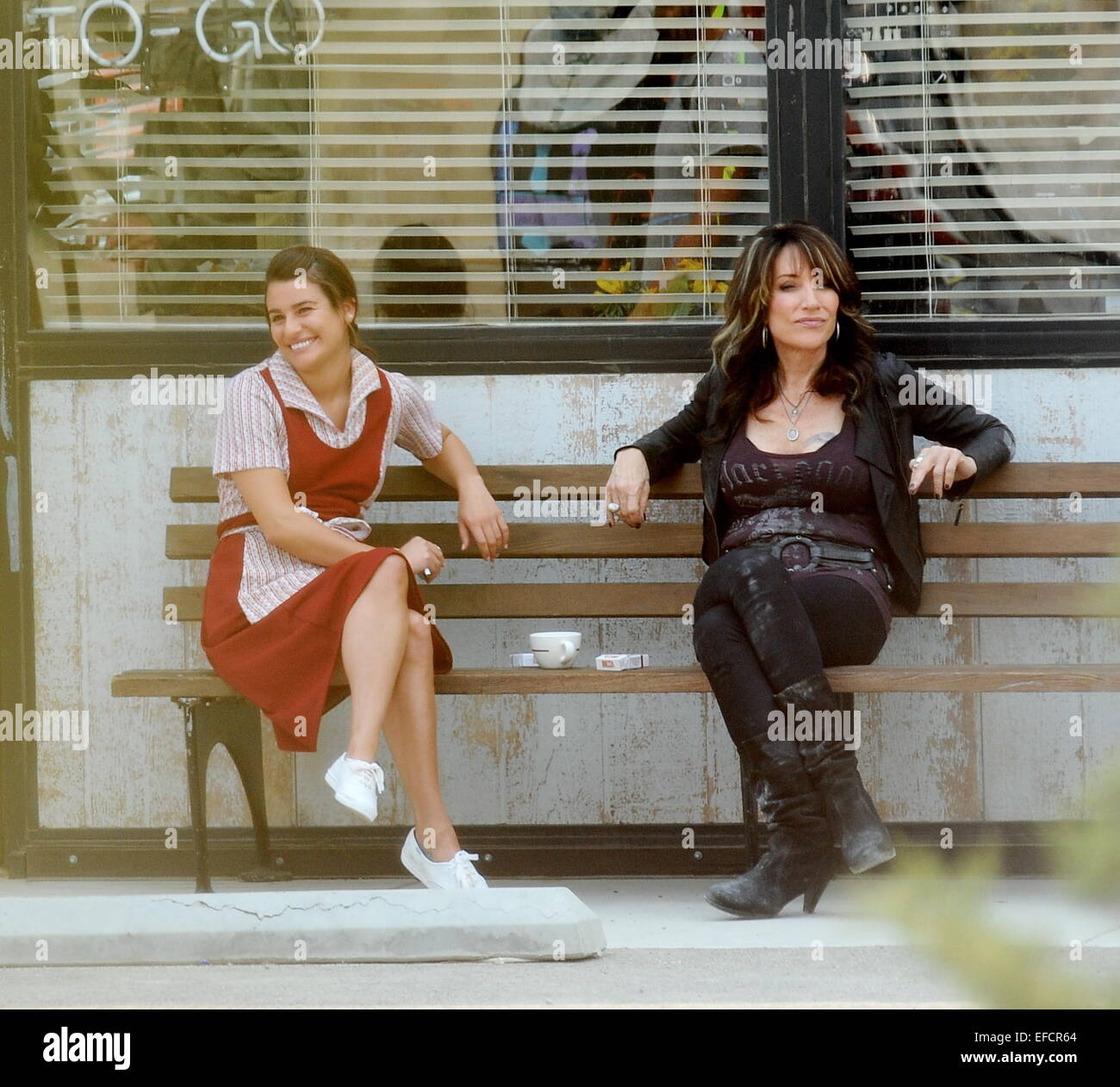 Lea Michele and Katey Sagal smoking on the set of 'Sons of Anarchy ...