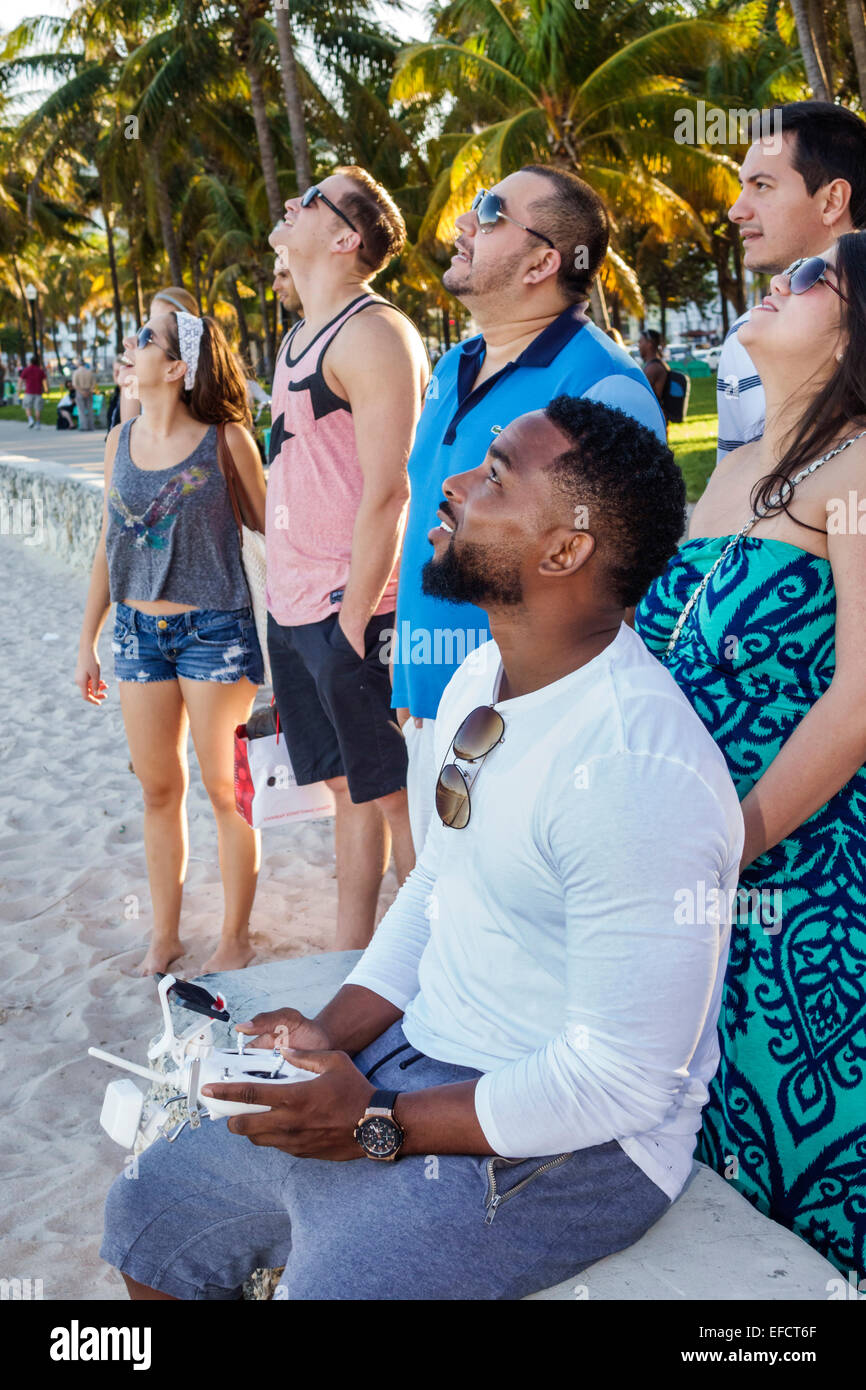 Miami Beach Florida Lummus Park Black Man Controls Operating Drone