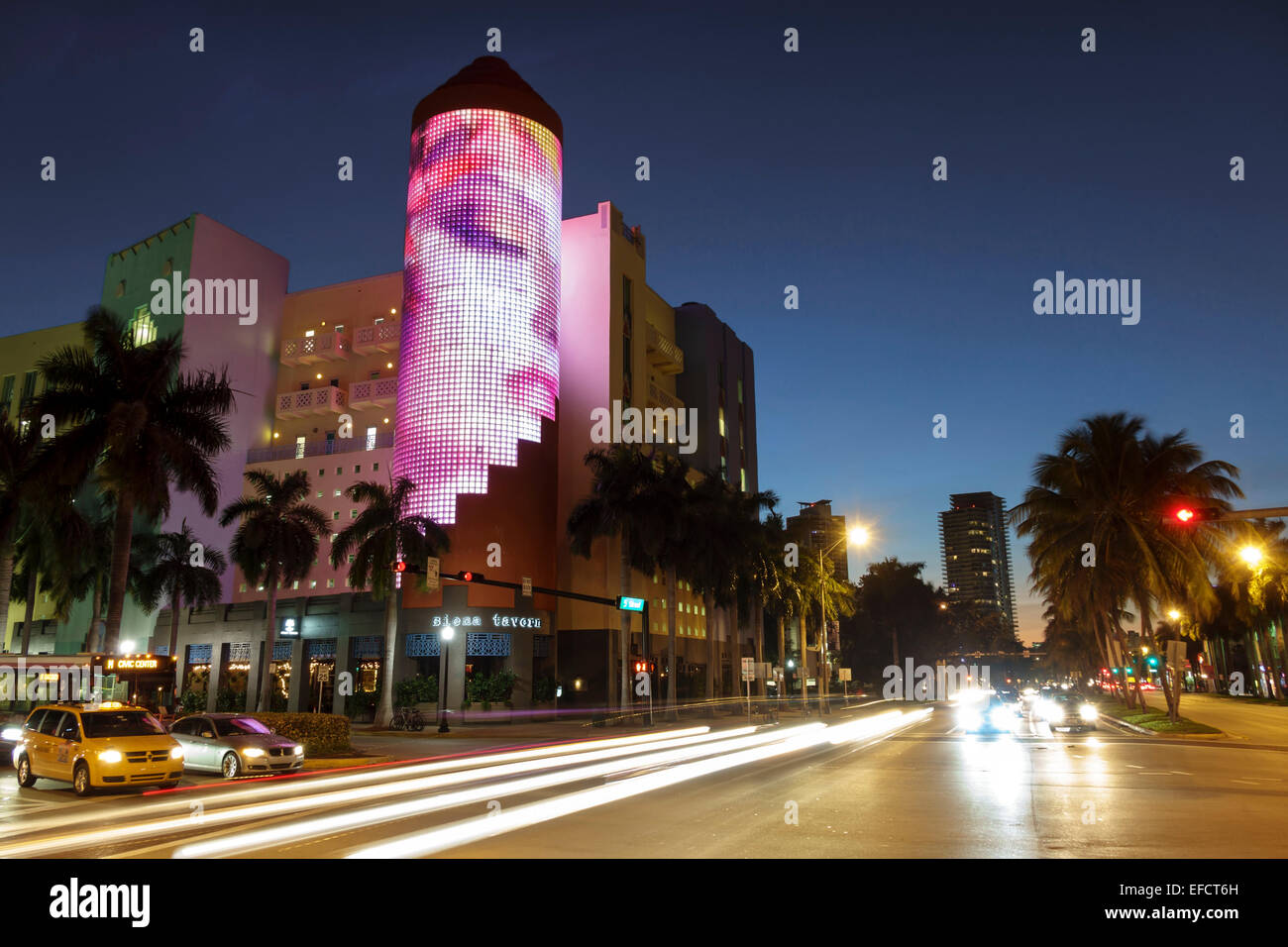Glass block tower light show night traffic hi-res stock photography and ...