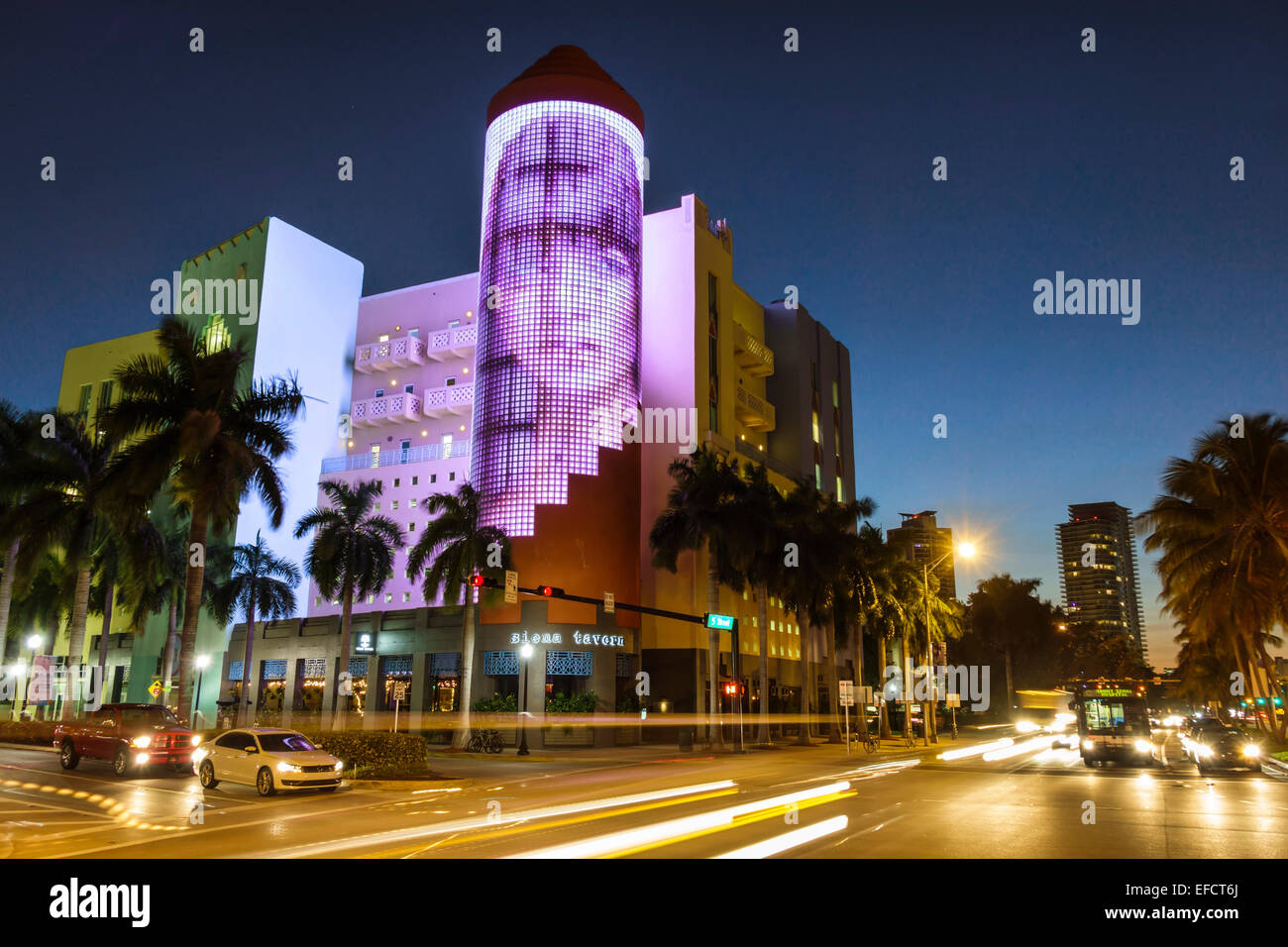 Glass block tower light show night traffic hi-res stock photography and ...