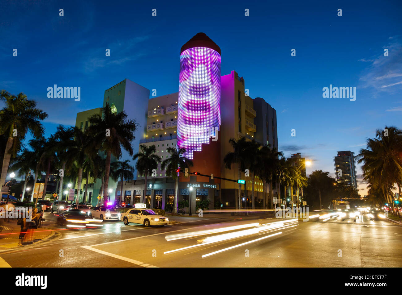 Glass block tower light show night traffic hi-res stock photography and ...