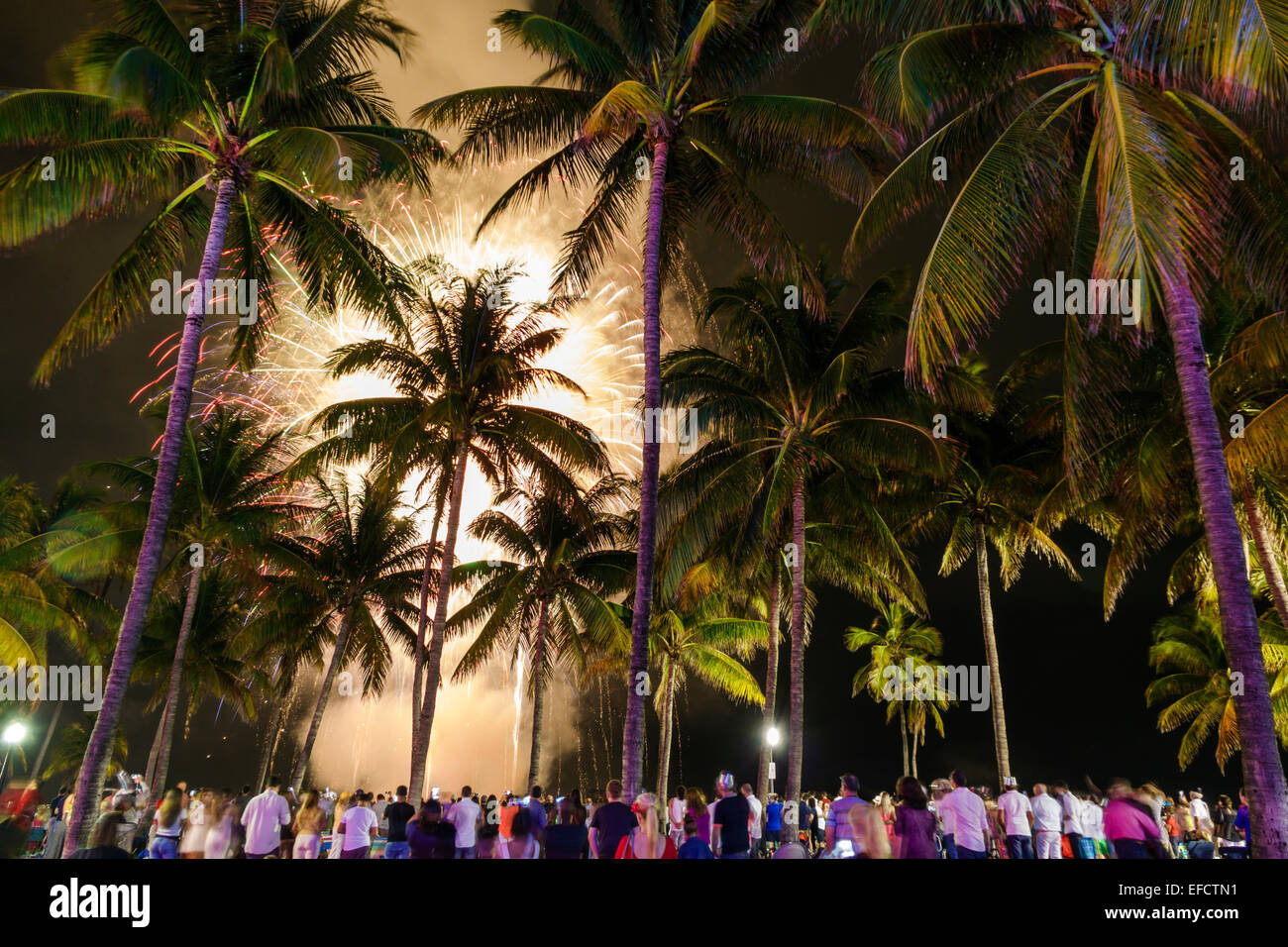 Miami Beach Florida,Ocean Drive,New Year's Eve,night nightlife evening after dark,fireworks ...