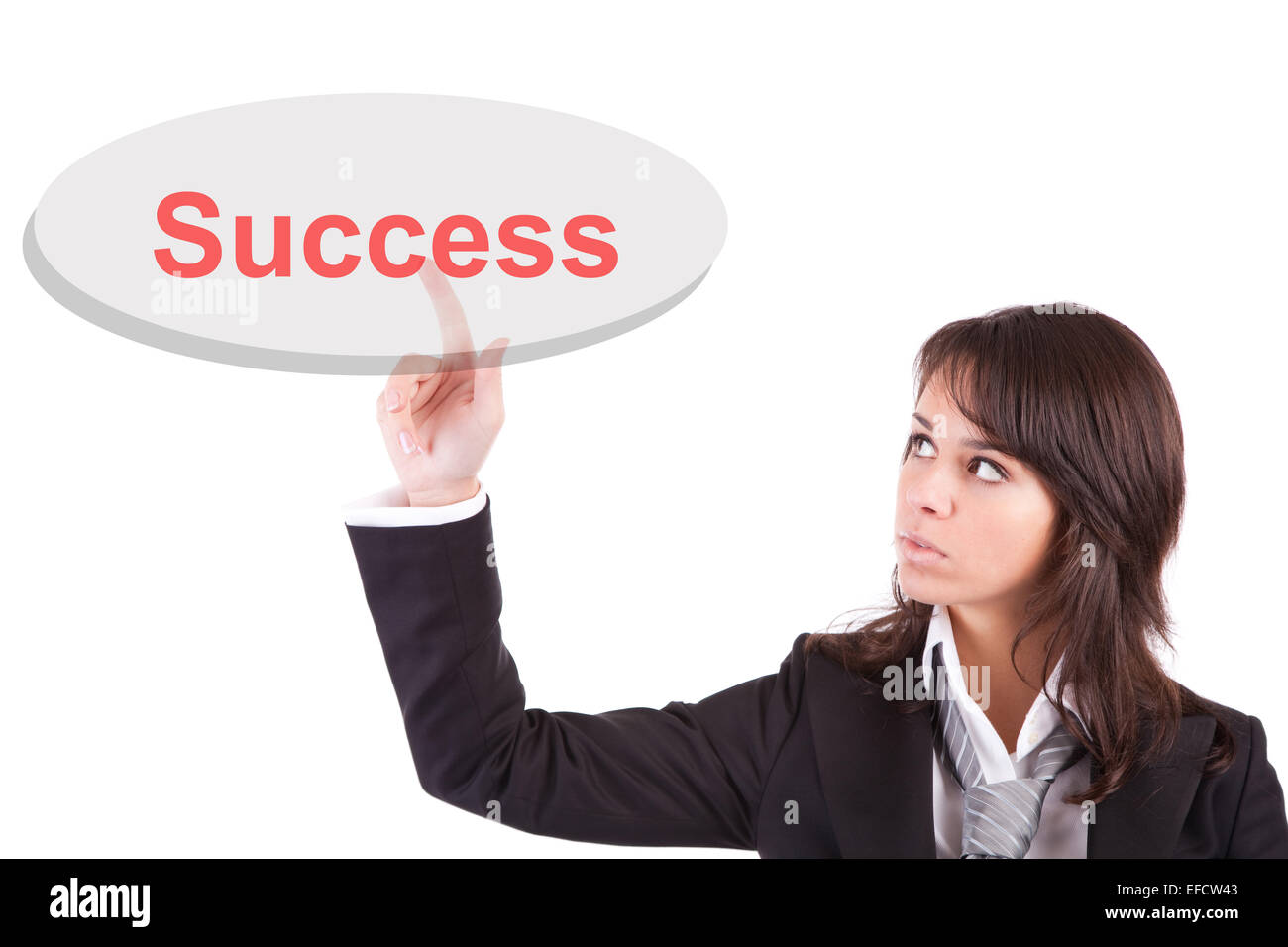 Business woman pressing key, isolated over white Stock Photo - Alamy