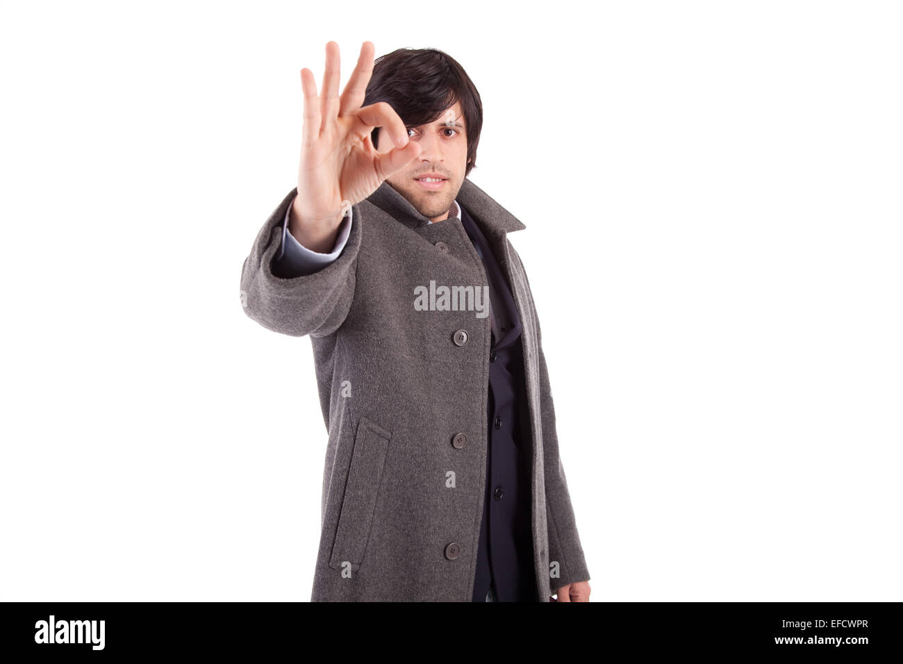 Business man signaling ok - isolated over white Stock Photo - Alamy