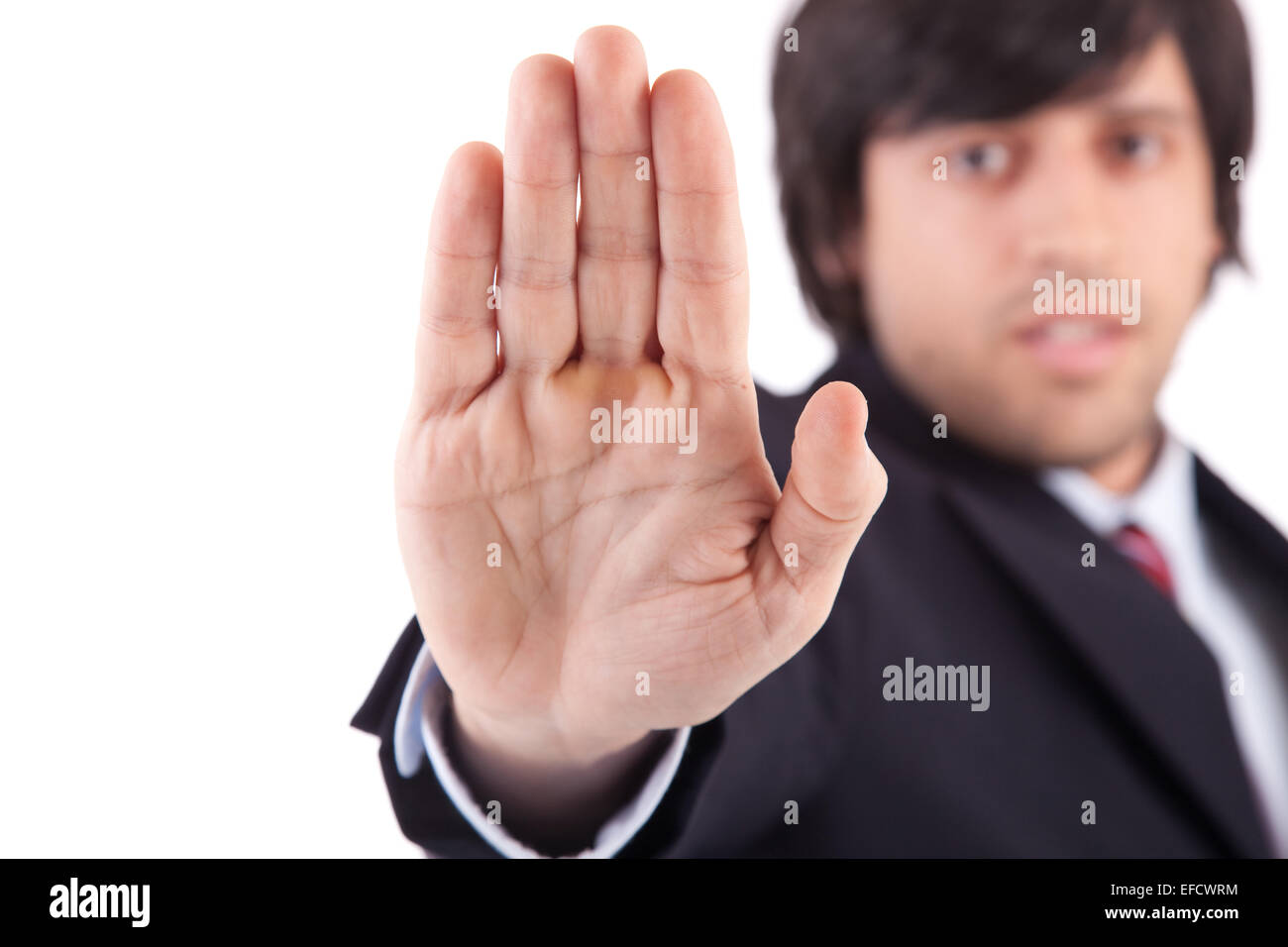 Engineer making stop sign - focus on hand Stock Photo - Alamy