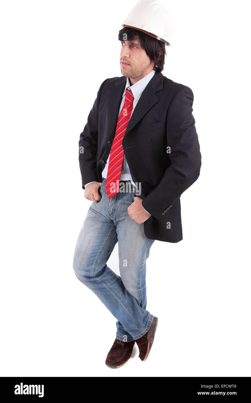 Young Engineer posing isolated over white background Stock Photo - Alamy