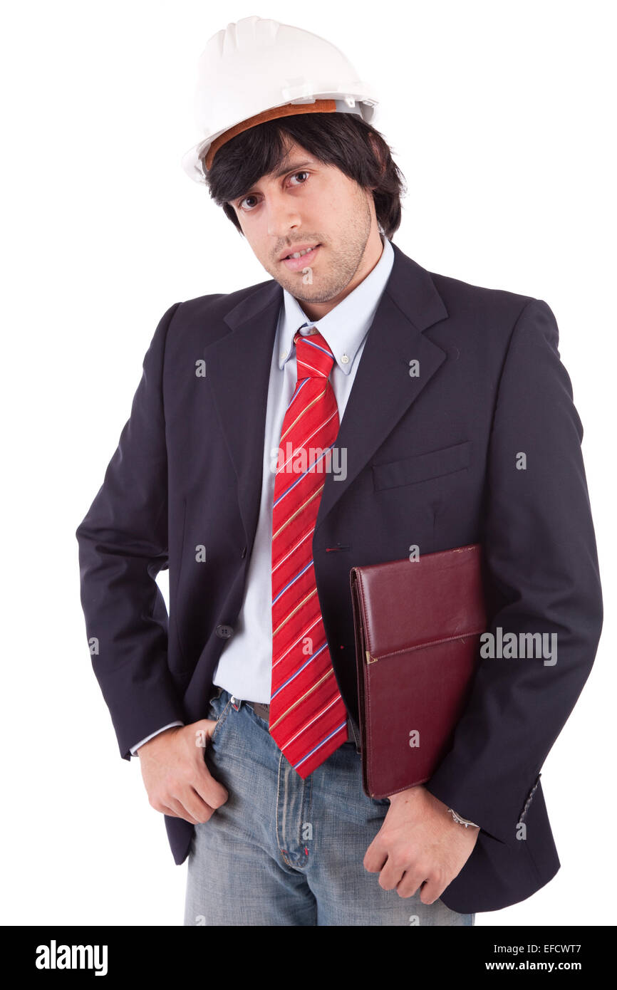 Young Engineer posing isolated over white background Stock Photo - Alamy