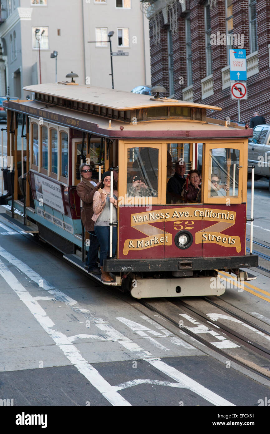 A San Francisco Cable Car traveling the California Line through ...