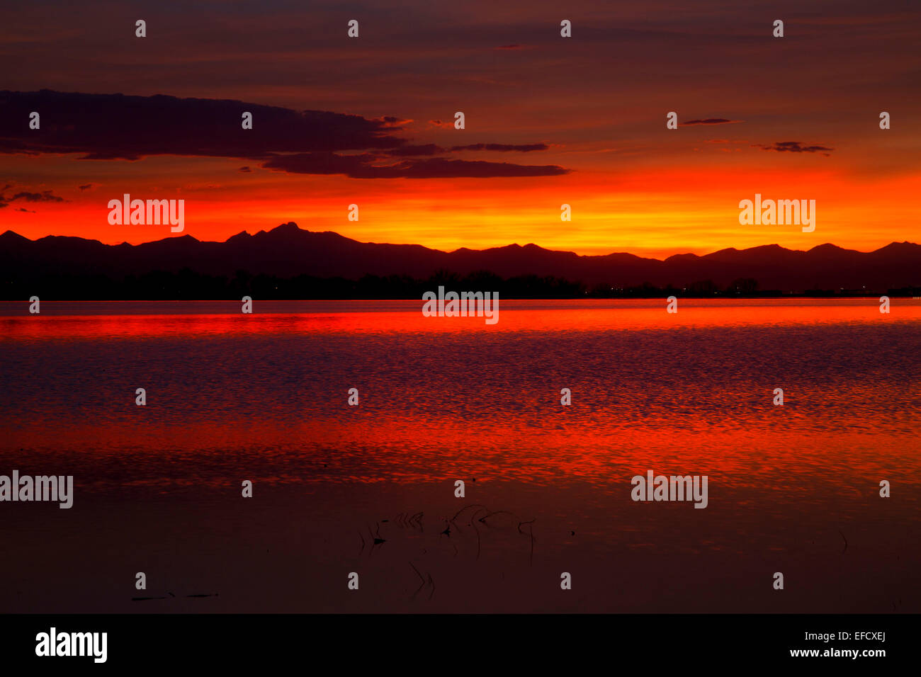 Sunset on Barr Lake along Neidrach Nature Trail, Barr Lake State Park ...