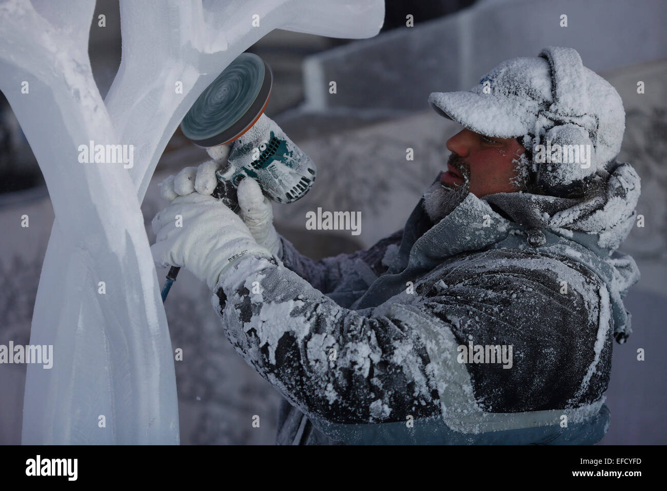 Ottawa, Ottawa. 31st Jan, 2015. An ice carver competes in the ...