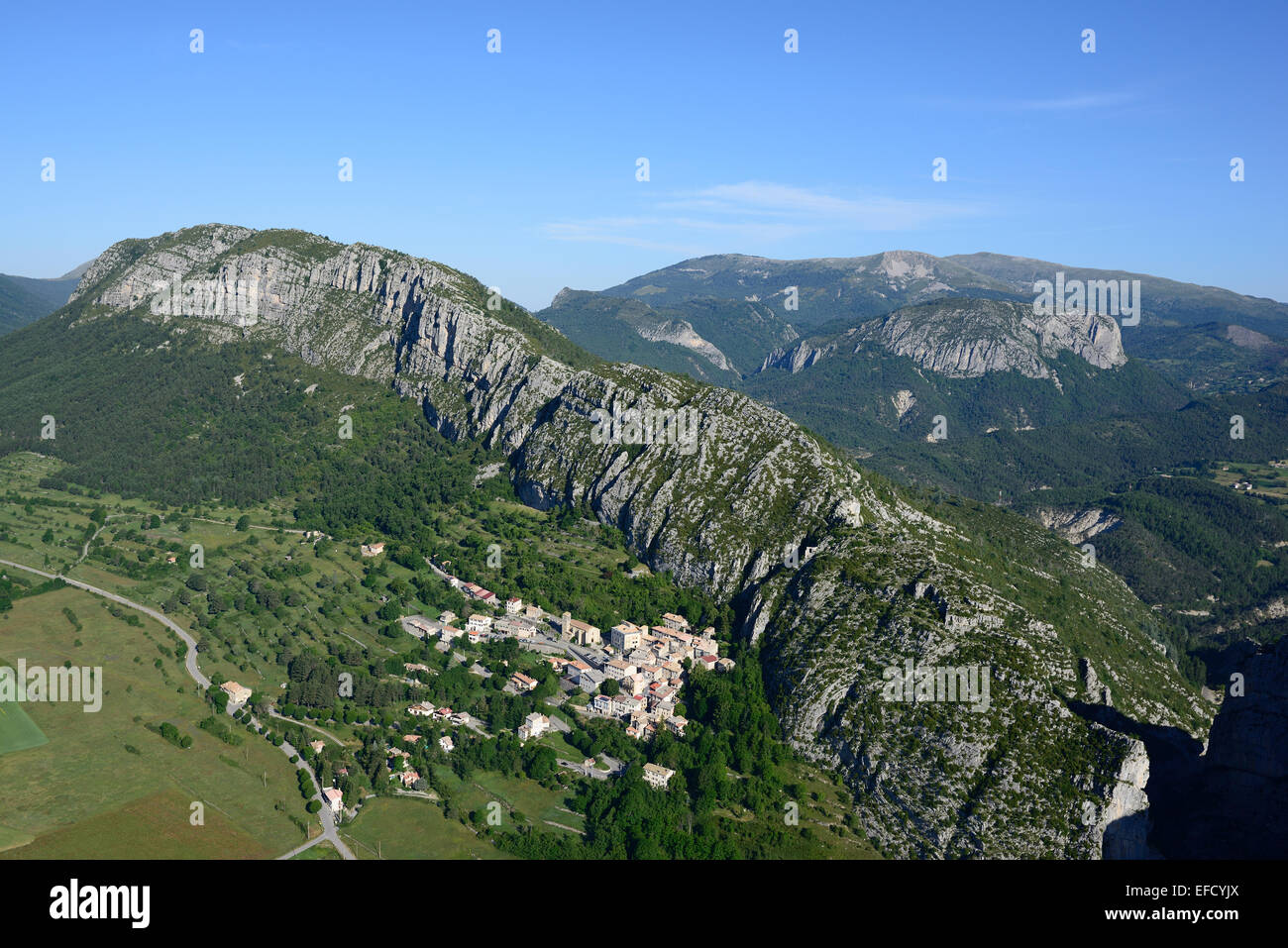AERIAL VIEW. Remote medieval village in the wilderness of the southern ...