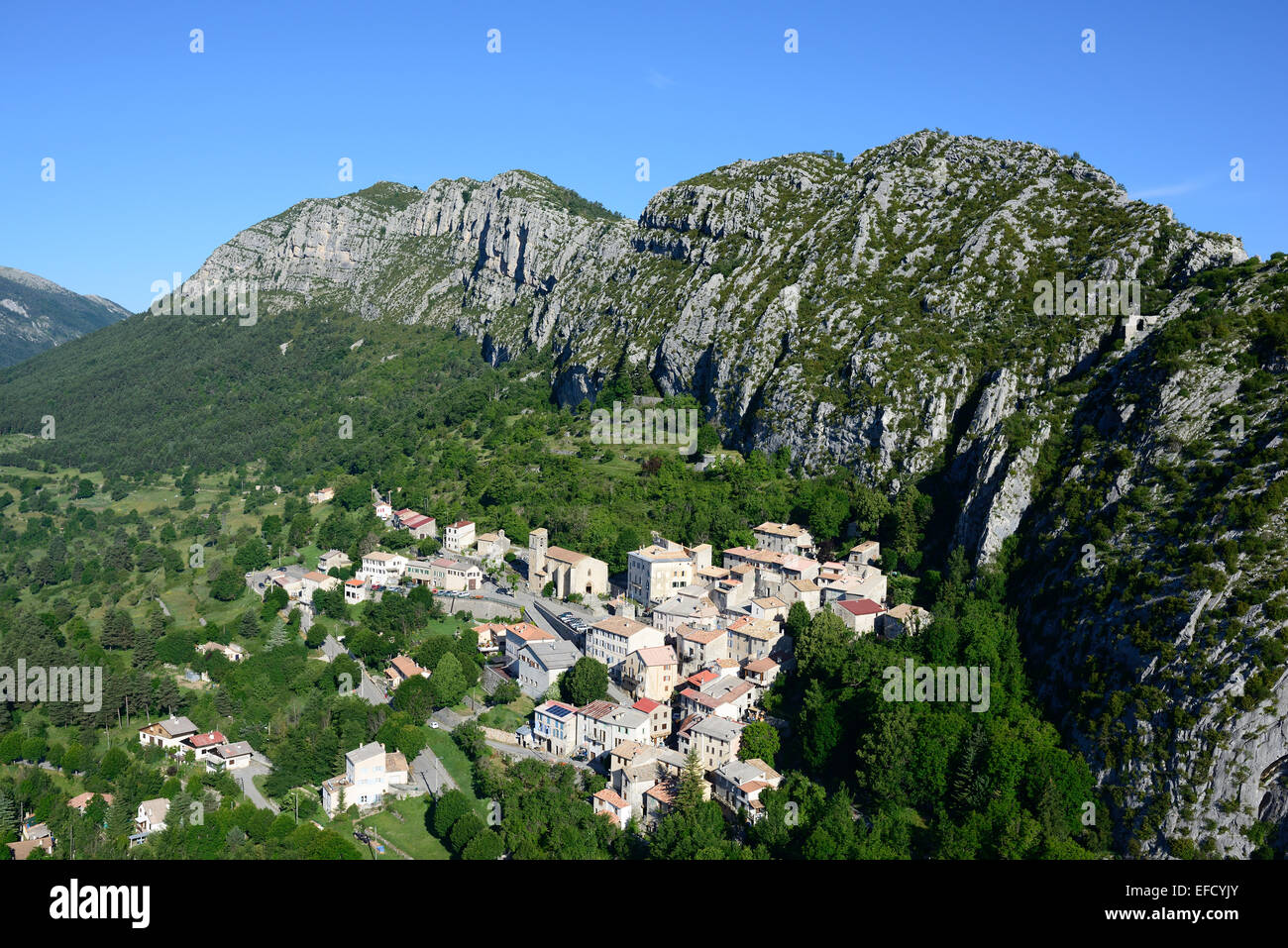 AERIAL VIEW. Remote medieval village in the wilderness of the southern ...